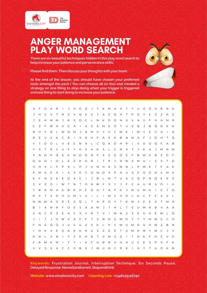 Anger Management Play Word Search - Emotions City